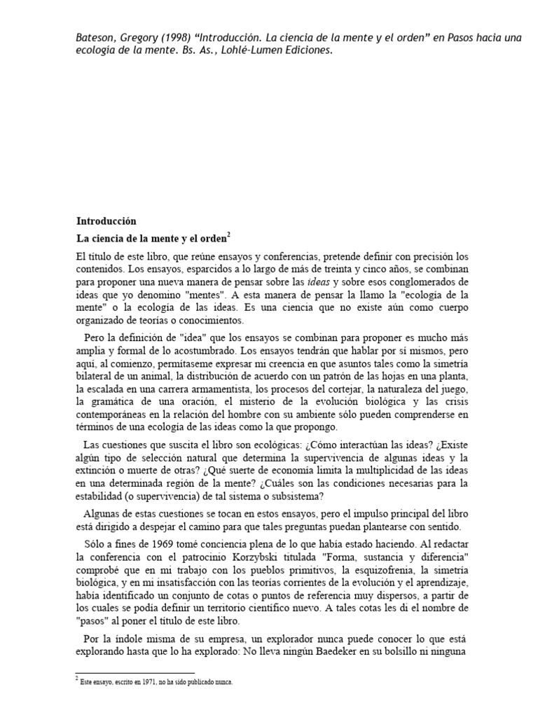 Bateson, Gregory - Introducción | PDF