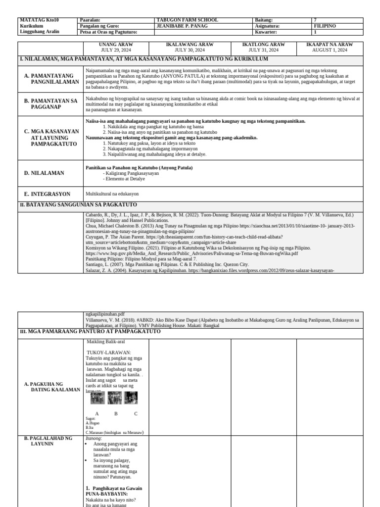 Matatag LP Filipino | PDF