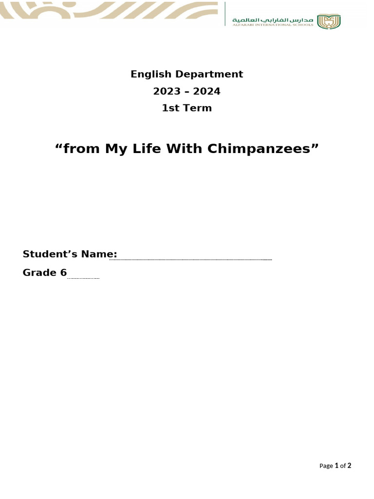 From My Life With Chimpanzees Questions | PDF