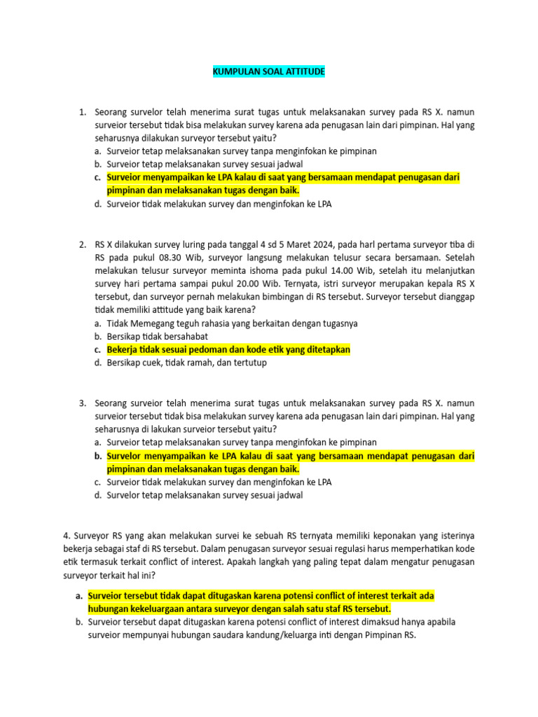 KUMPULAN SOAL ATTITUDE 26 AGT 2024 - DR Rani | PDF