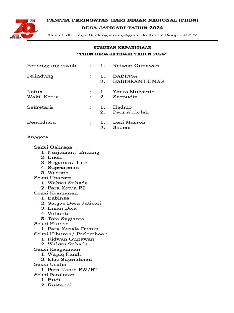 SUSUNAN PANITIA PHBN DESA JATISARI TAHUN 2024-2 | PDF