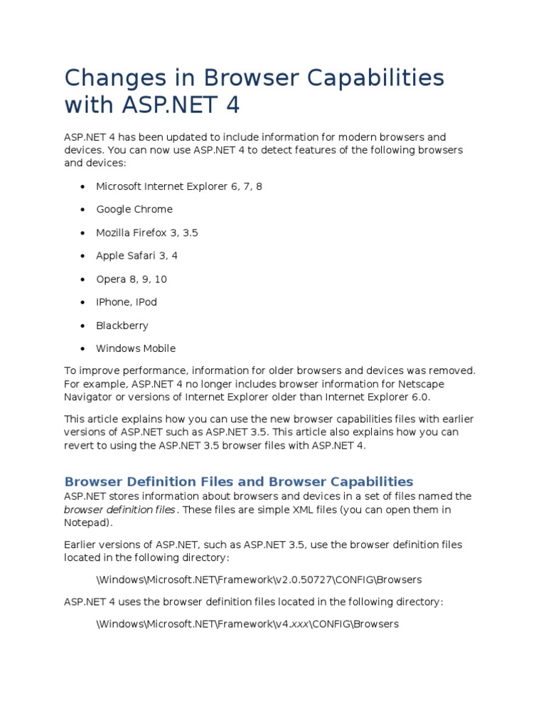 Changes in Browser Capabilities With ASP 4 | PDF | Web Browser ...