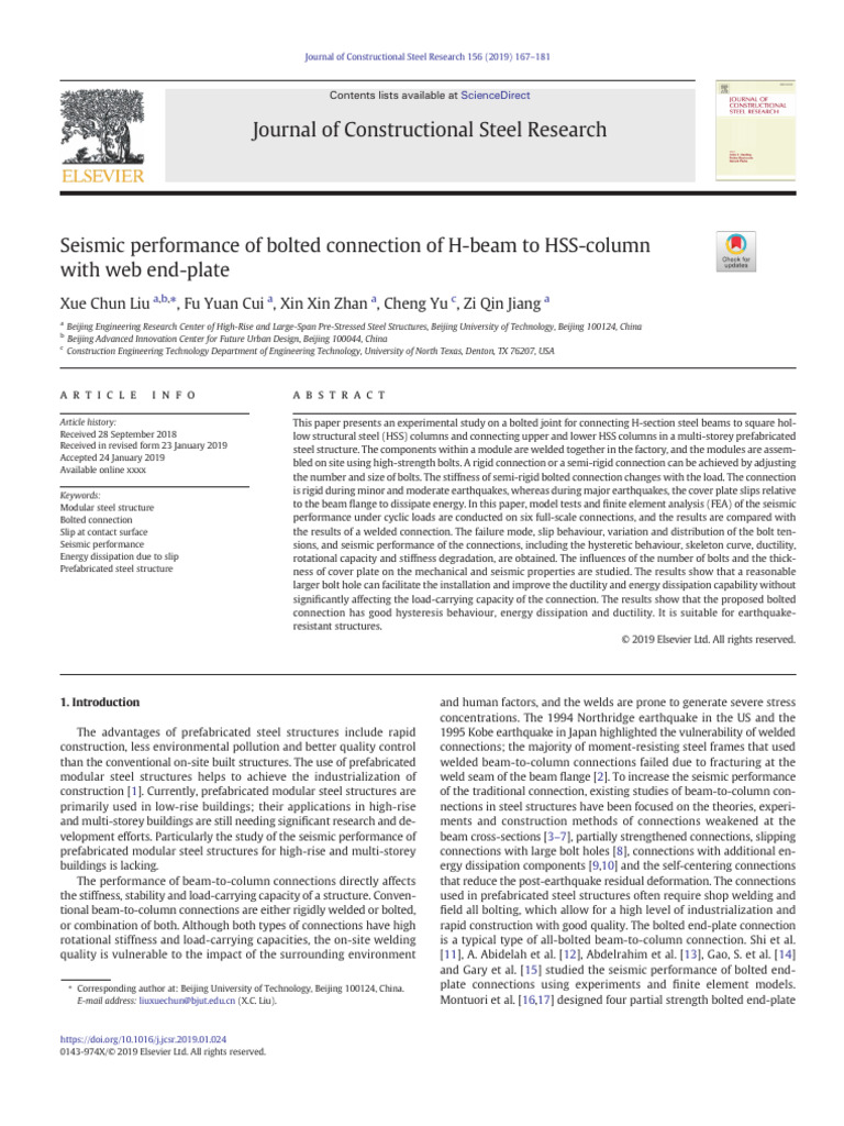 Seismic Performance of Bolted Connection of H-Bean To HSS-column With ...