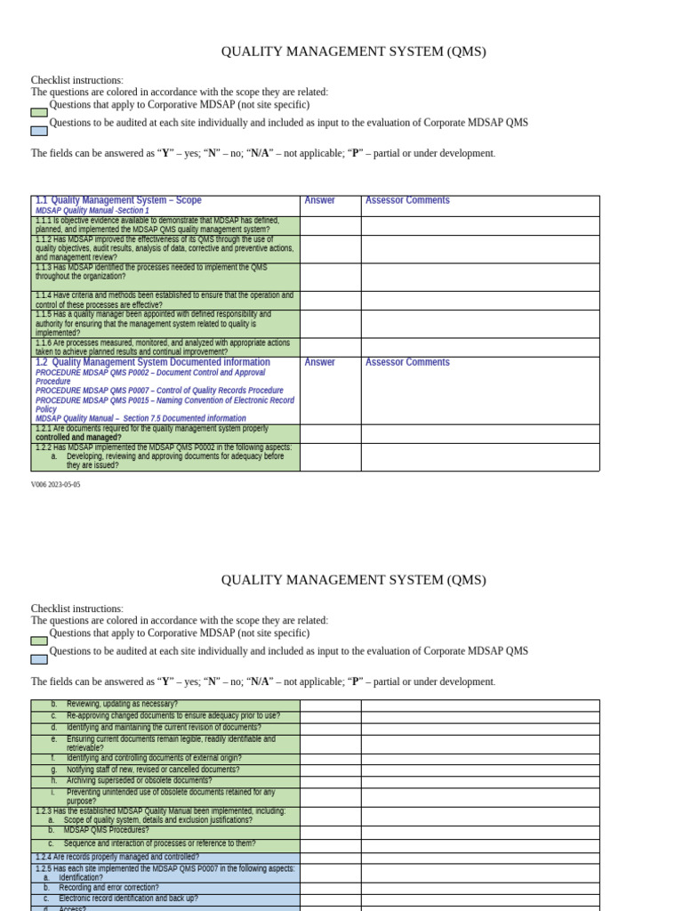QMS-Internal-Assessment-Checklist | PDF