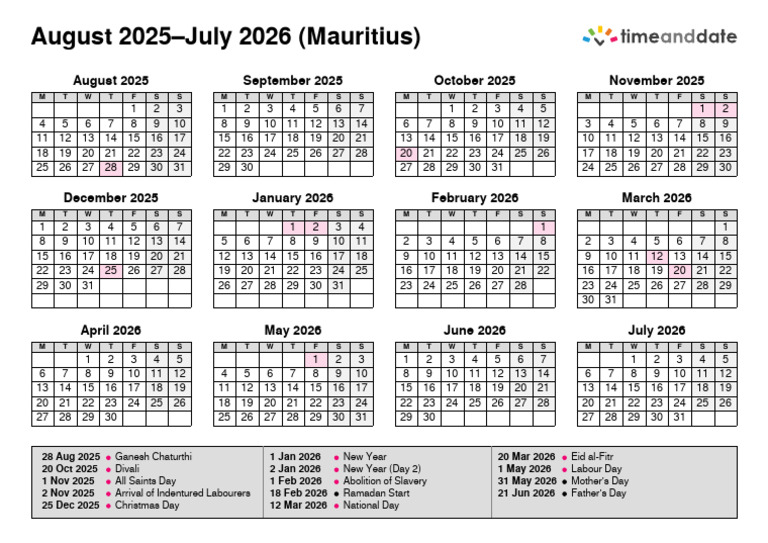Mauritius August 2025-July 2026 | PDF