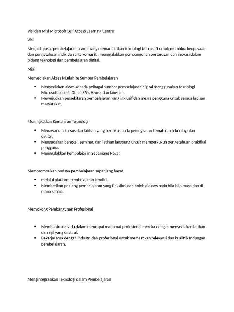 Visi Dan Misi Microsoft Self Access Learning Centre | PDF