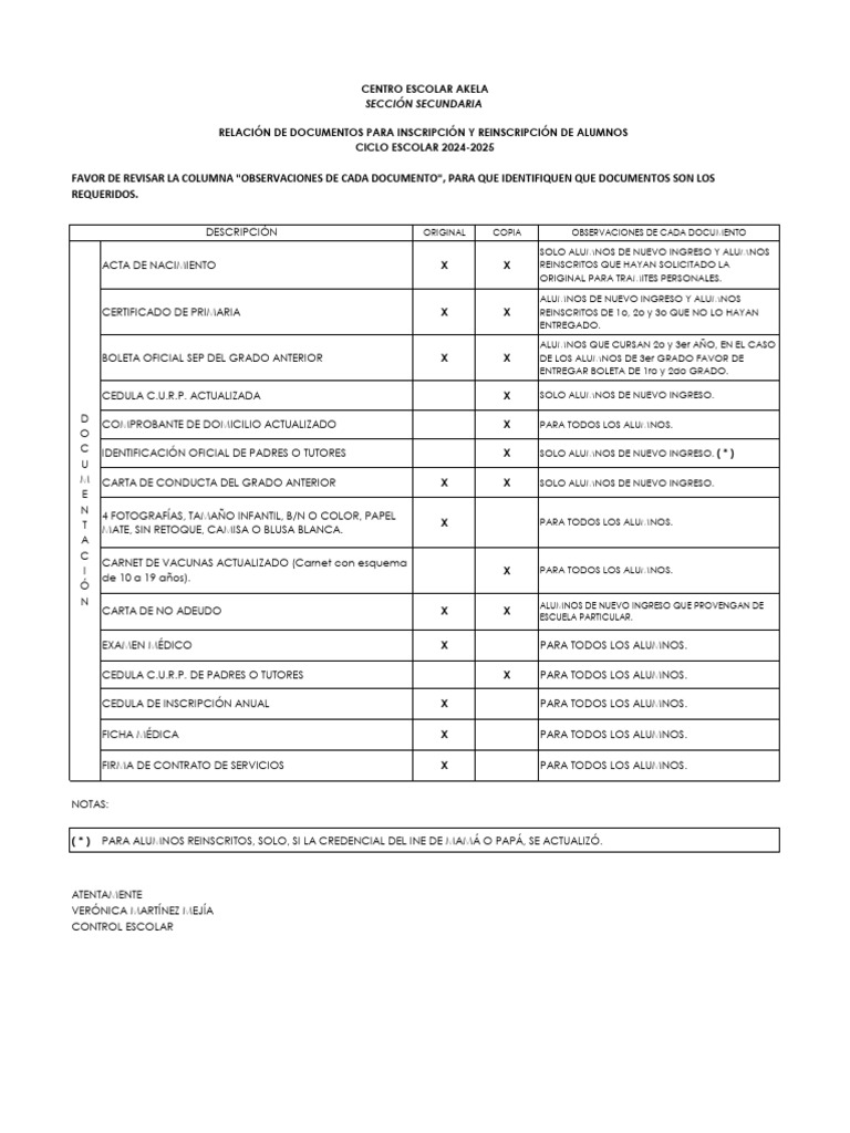 Favor de Revisar La Columna "Observaciones de Cada Documento", para Que ...