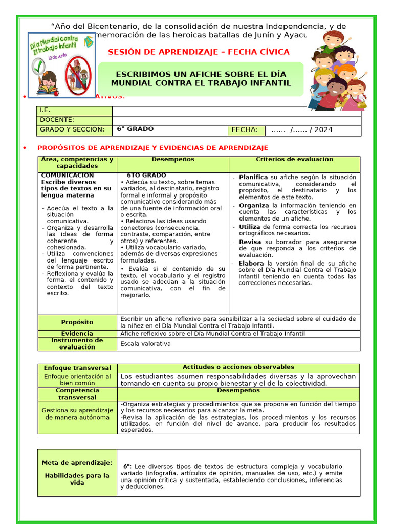 Ses-Fecha Cívica-Día Mundial Contra El Trabajo Infantil-Jezabel Camargo ...