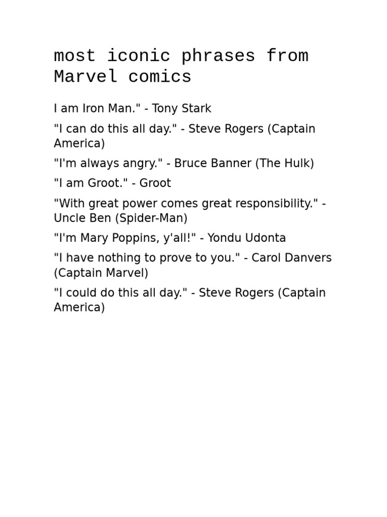 Most Iconic Phrases From Marvel Comics | PDF
