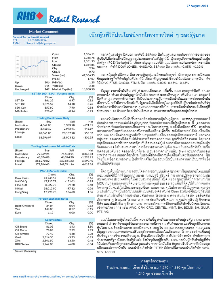 ch-24 - 1724725755 - 0827 - Market Comments Thailand | PDF