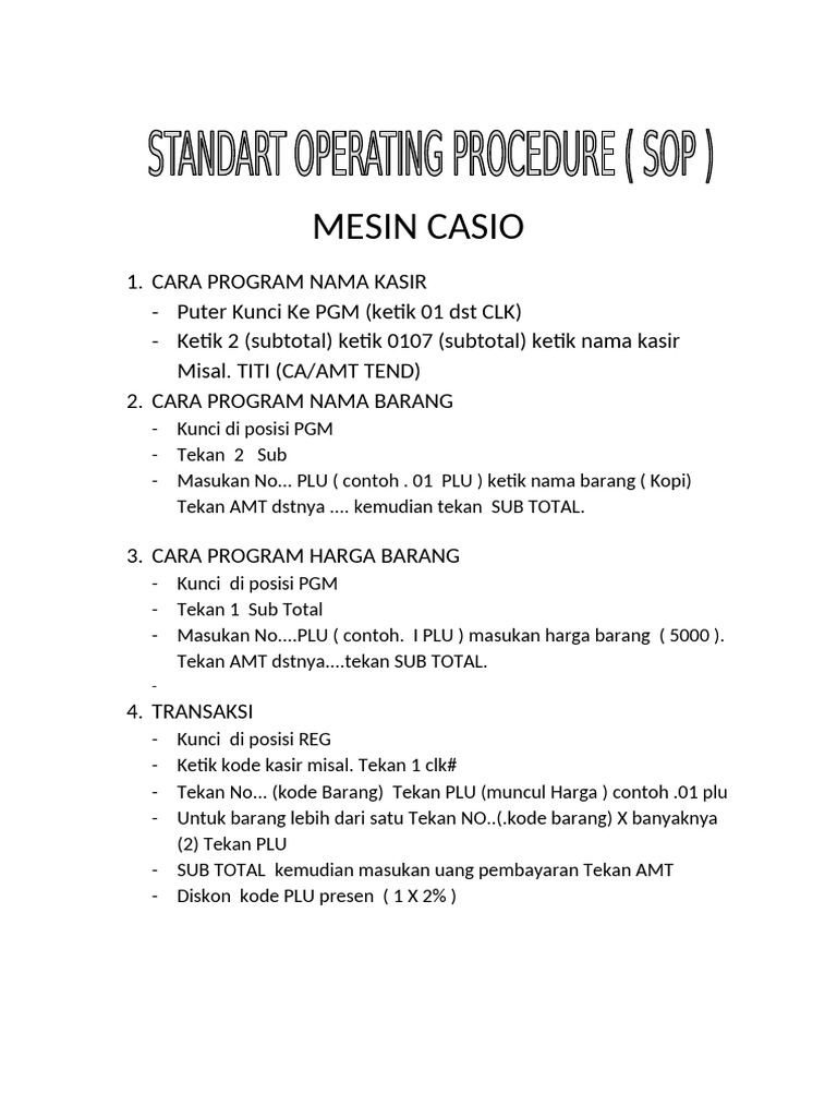 Sop Mesin Casio | PDF