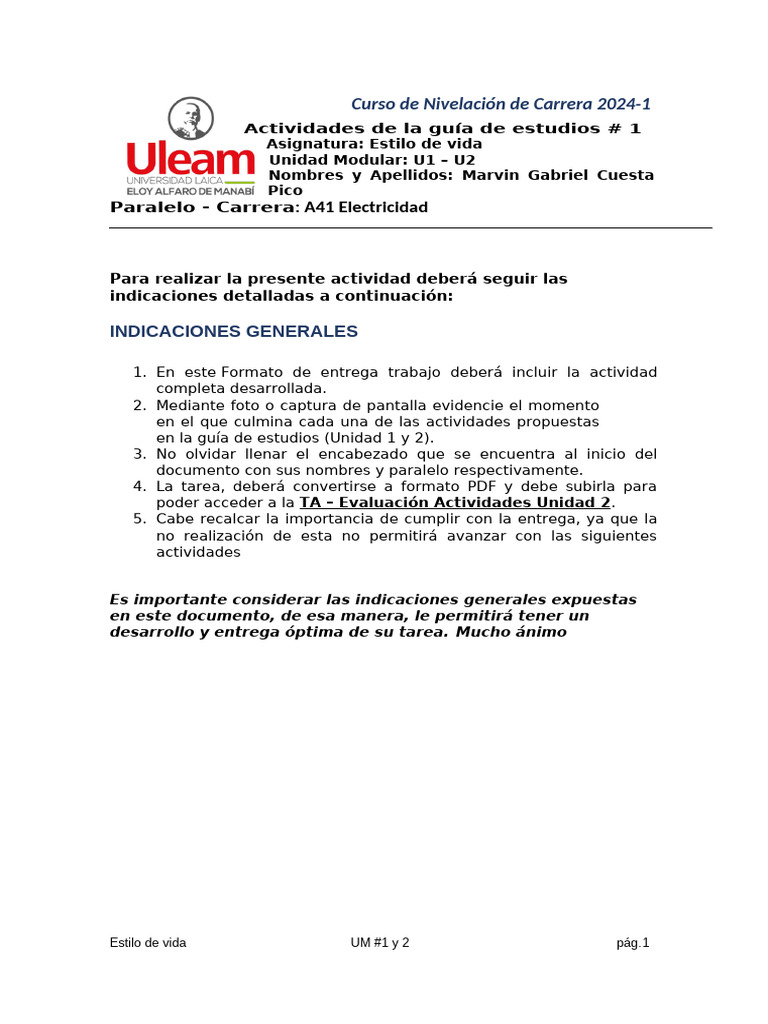 Formato de Entrega de Actividades U1 y U2 | PDF