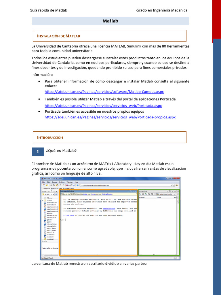 1 Qué Es Matlab Matlab Instalación de Matlab Introducción | PDF