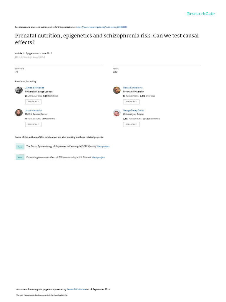 Prenatal Nutrition Epigenetics and Schizophrenia R | PDF | Epigenetics ...