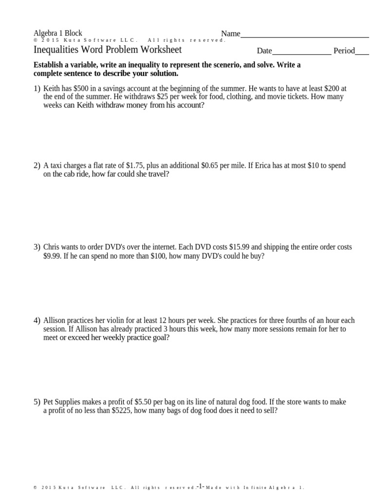 Inequality Word Problems | PDF
