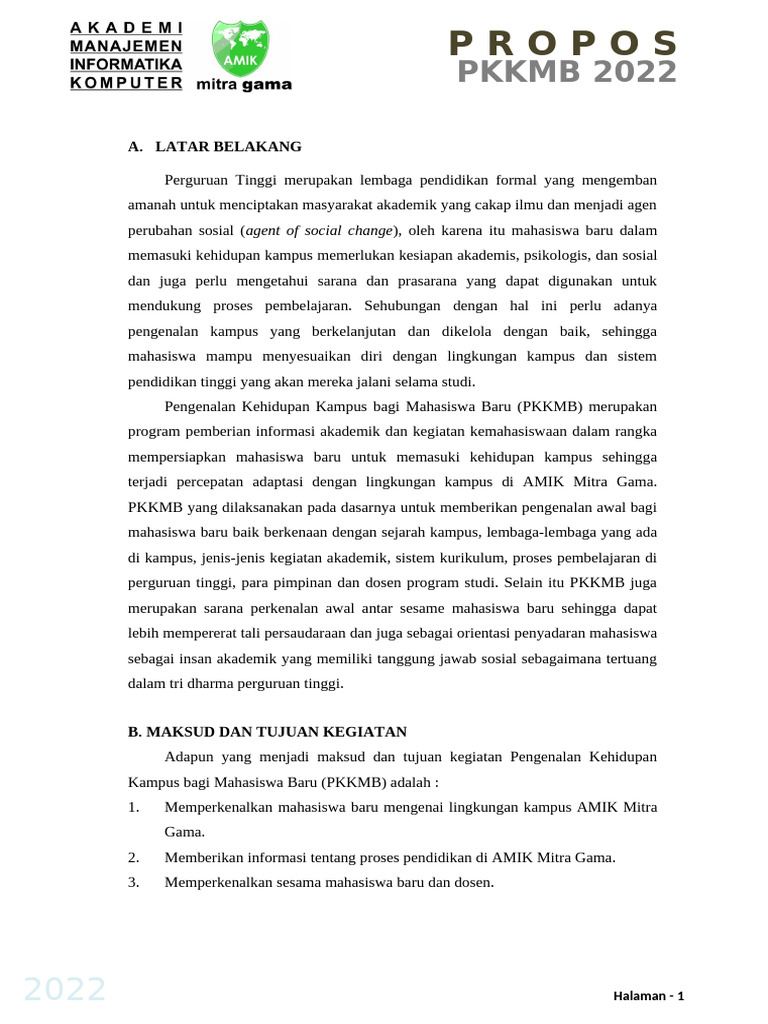 Proposal PKKMB 2022 | PDF