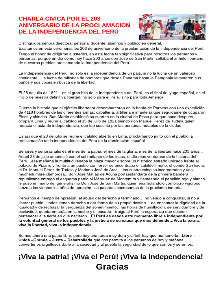 Charla Civica-La Proclamacion de La Independencia Del Peru | PDF | Perú