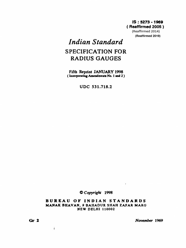 Indian Standard: Radius Gauges | PDF