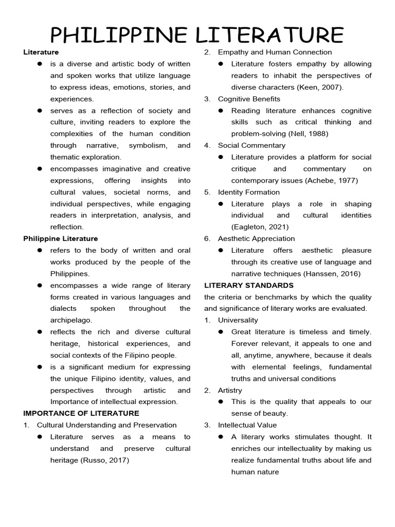 Phil Lit Prelims Reviewer | PDF
