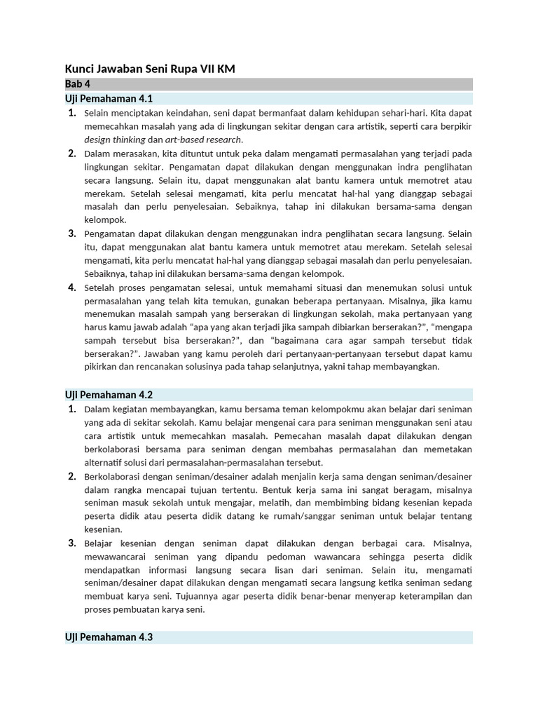 Kunci Jawaban Seni Rupa VII KM Bab 4 | PDF