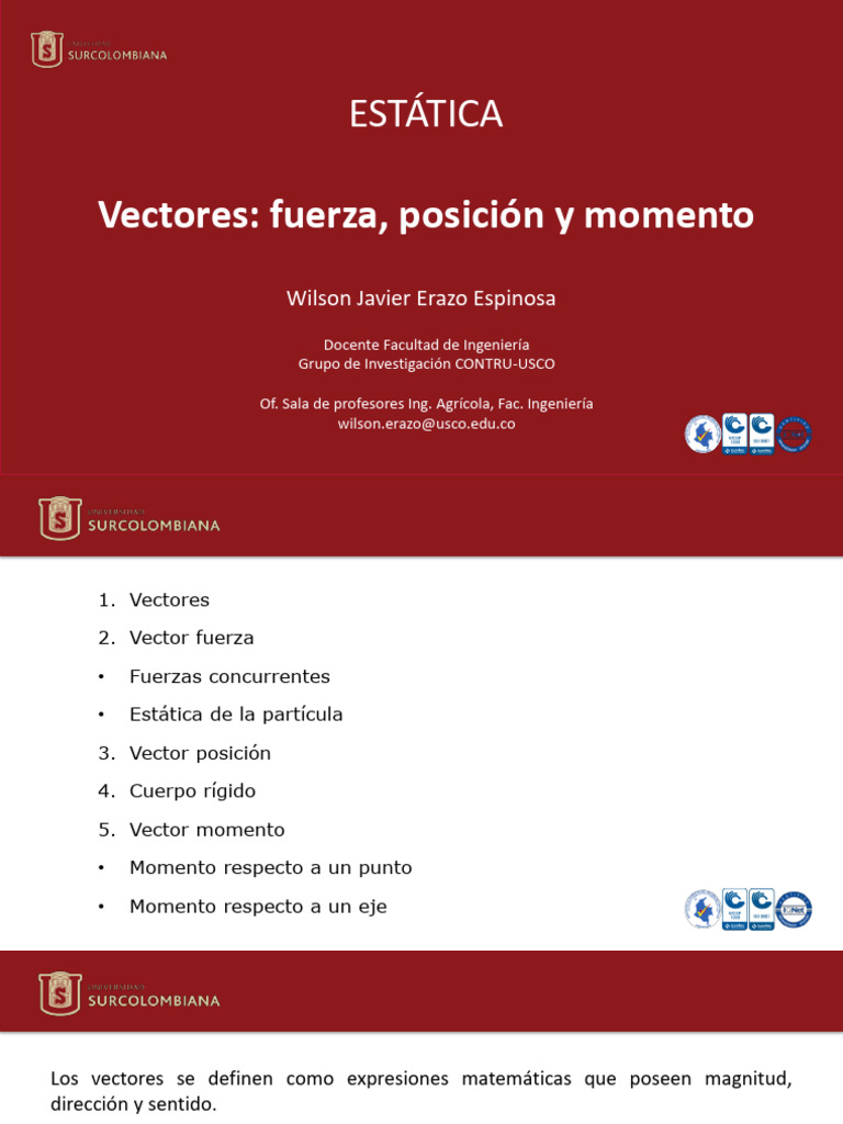 CLASE 2. Vectores - Fuerza, Posición y Momento | PDF | Vector ...