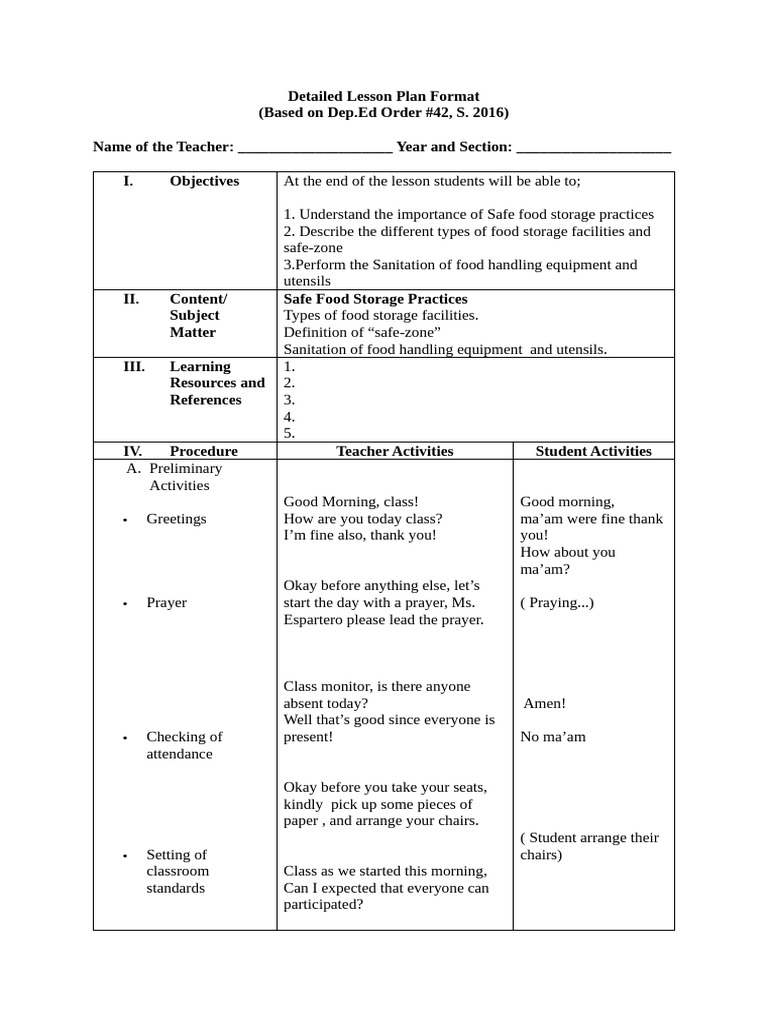 Detailed Lesson Plan Format | PDF