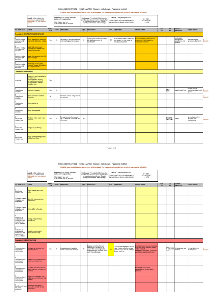 ISO 26000 Tool Issue Matrix | PDF