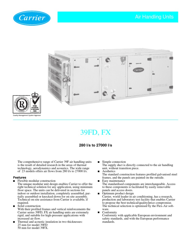 UTS Carrier AHU Catalouge | PDF | Mechanical Fan | Heat Exchanger