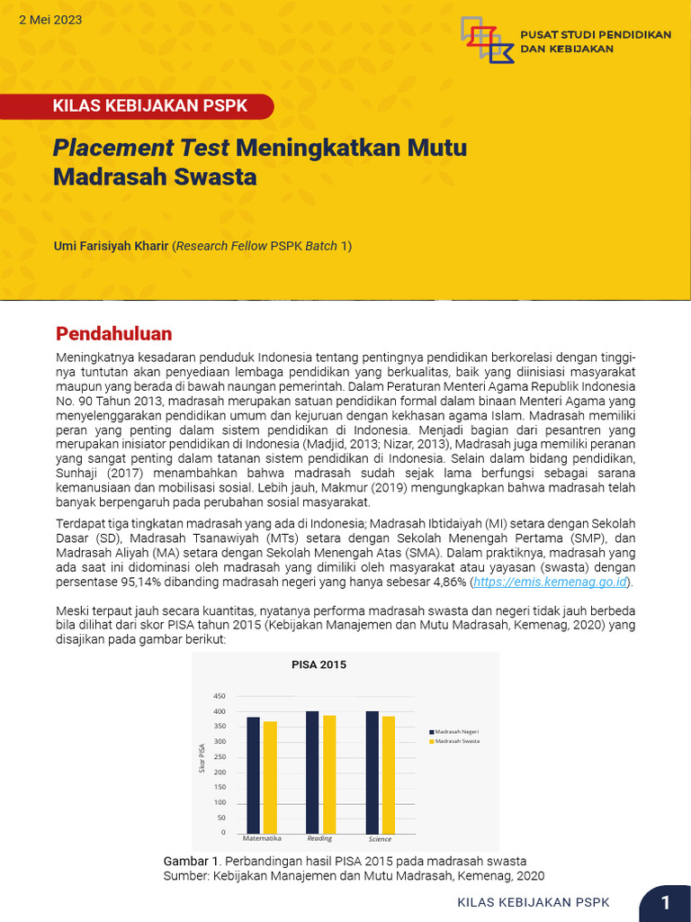 Kilas Kebijakan PSPK Placement Test Meningkatkan Mutu Madrasah Swasta | PDF Kilas Kebijakan PSPK Placement Test Meningkatkan Mutu Madrasah Swasta | PDF