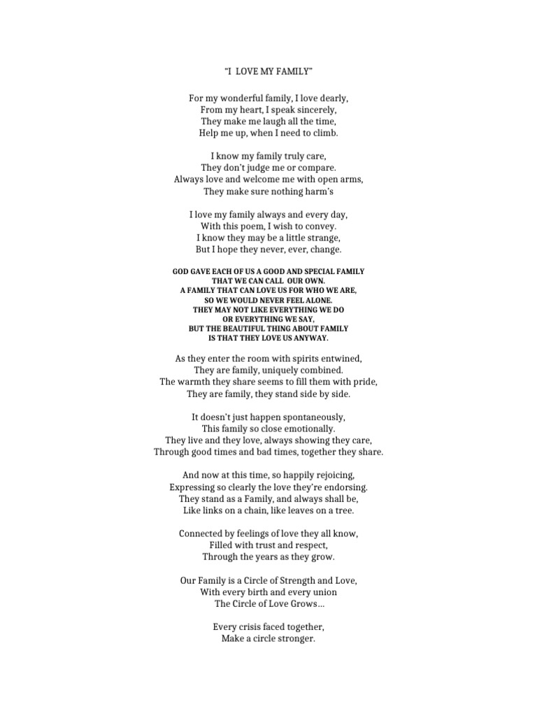 I Love My Family Poem | PDF