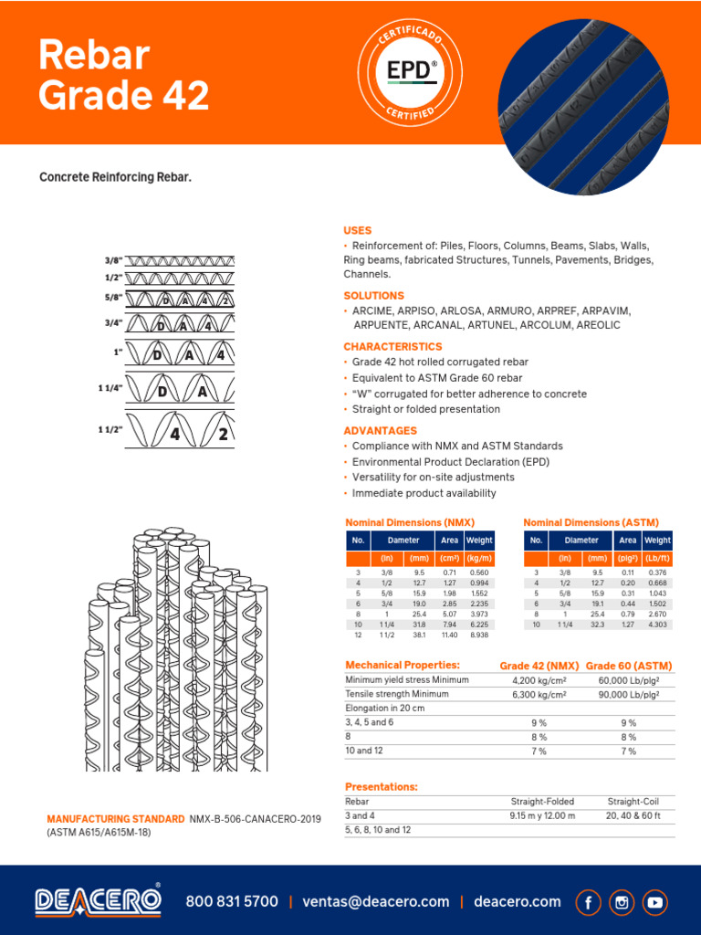 rebar-grade-42-deacero-spec-sheet | PDF