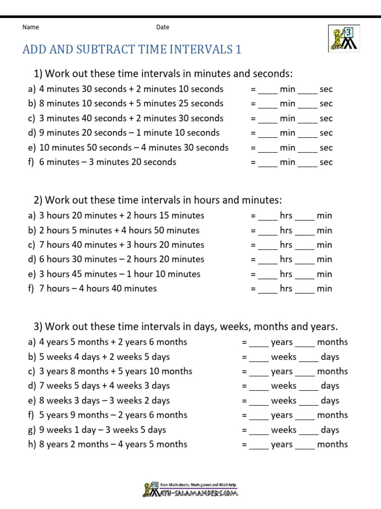 Add Subtract Time Intervals 1 | PDF