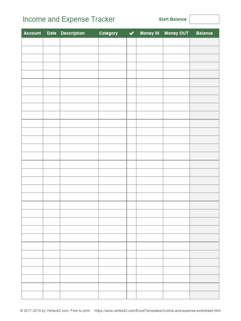 Printanble Income Expense Worksheet | PDF