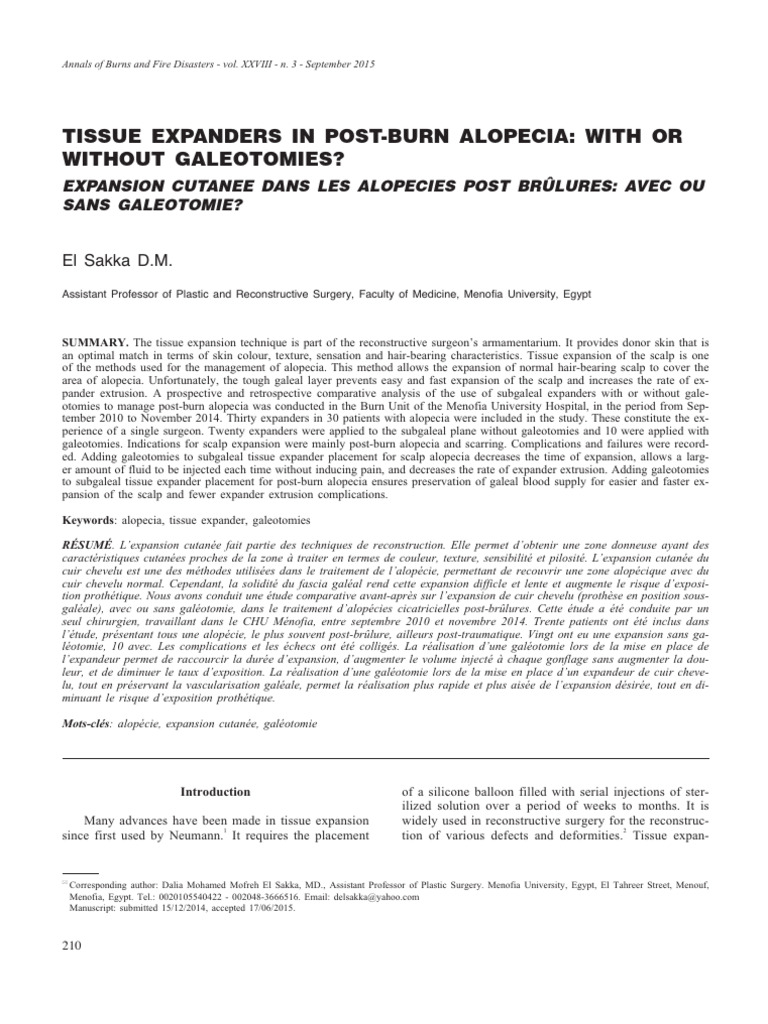 Tissue Expanders in Postburn Alopecia | PDF