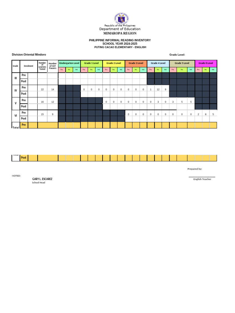 TEMPLATE PHIL IRI Elementary Secondary 2024 2025 | PDF