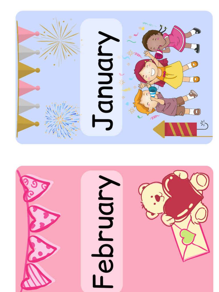 Months of The Year With Celebrations Fun Colorful Flashcards | PDF