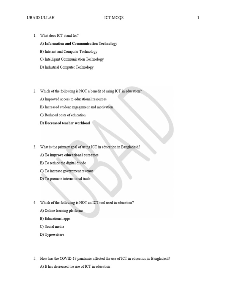 Ict MCQS PDF | PDF | Educational Technology | Information And Communications Technology
