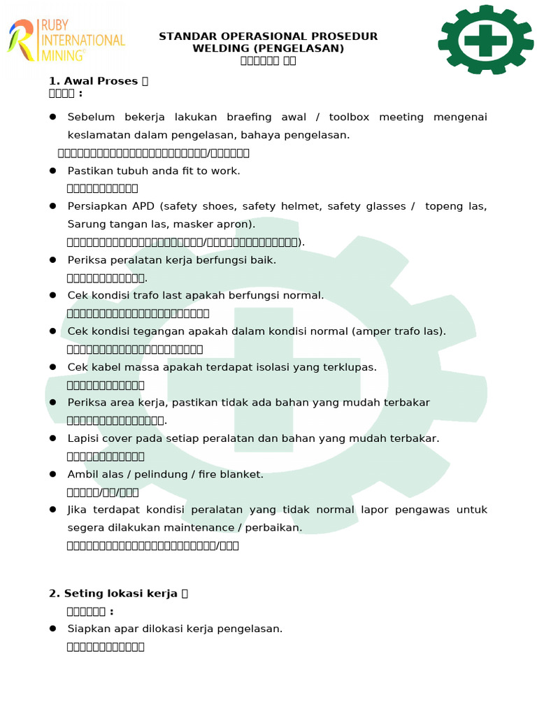 STANDAR OPERASIONAL PROSEDUR Welding NEW | PDF