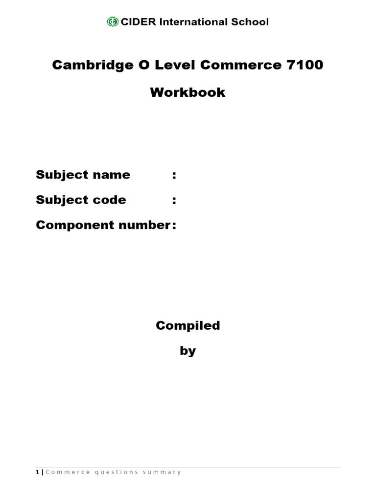 2425 O Level Commerce P2 Workbook | PDF | Commerce | Retail