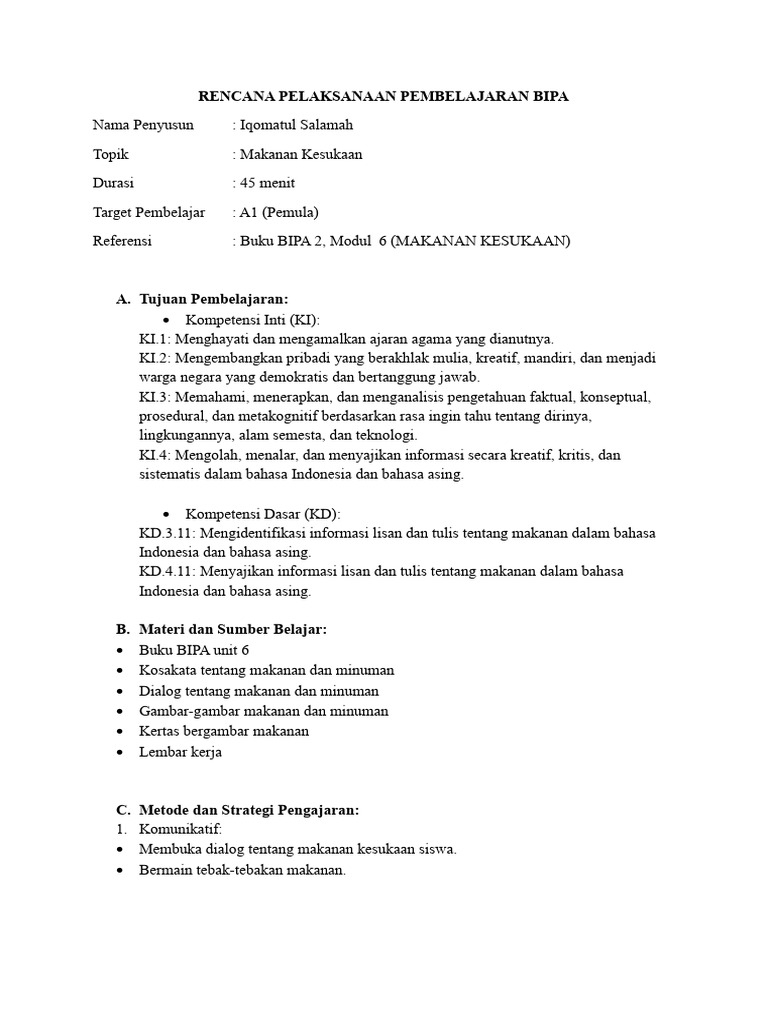 RPP Bipa (Uts) | PDF