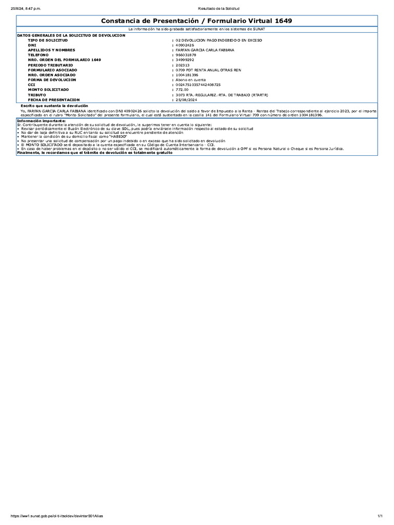 CARLA FABIANA 2023 Resultado de La Solicitud | PDF