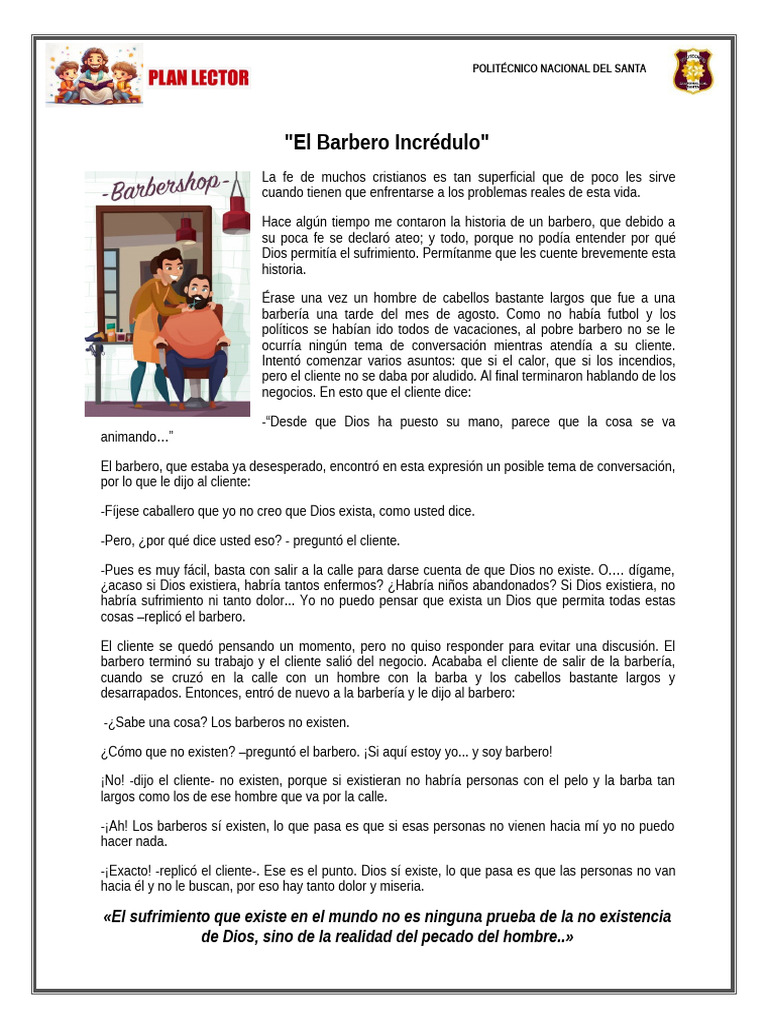 Cuento El Barbero Incrédulo - Plan Lector | PDF