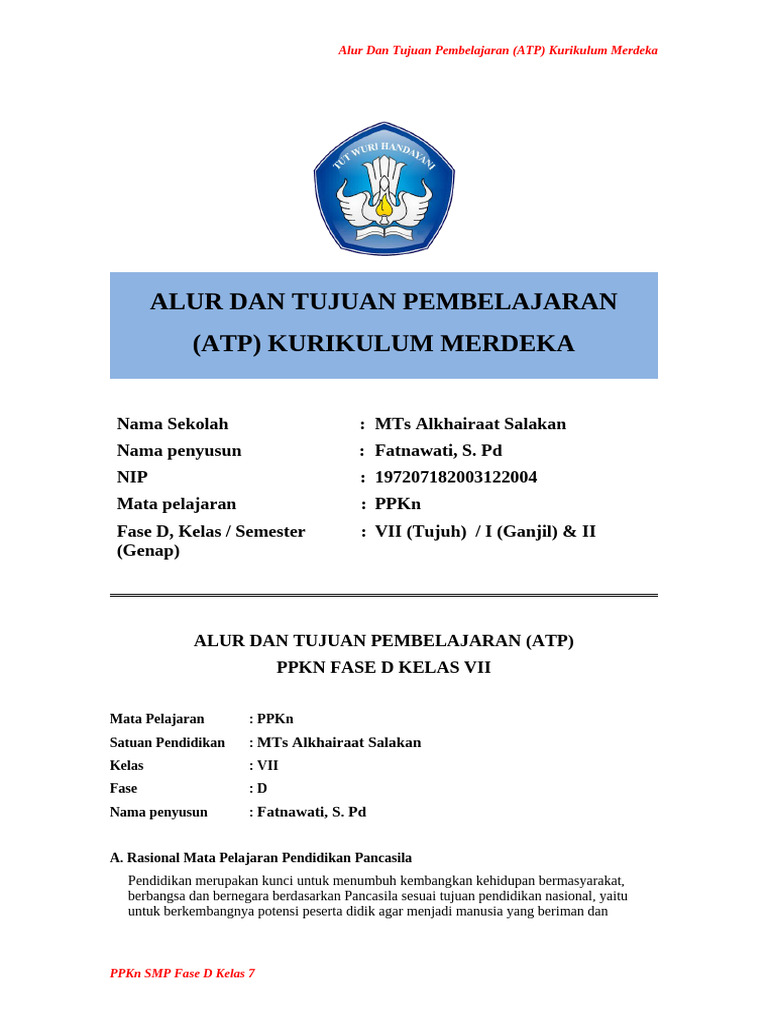 Alur Tujuan Pembelajaran (ATP) | PDF