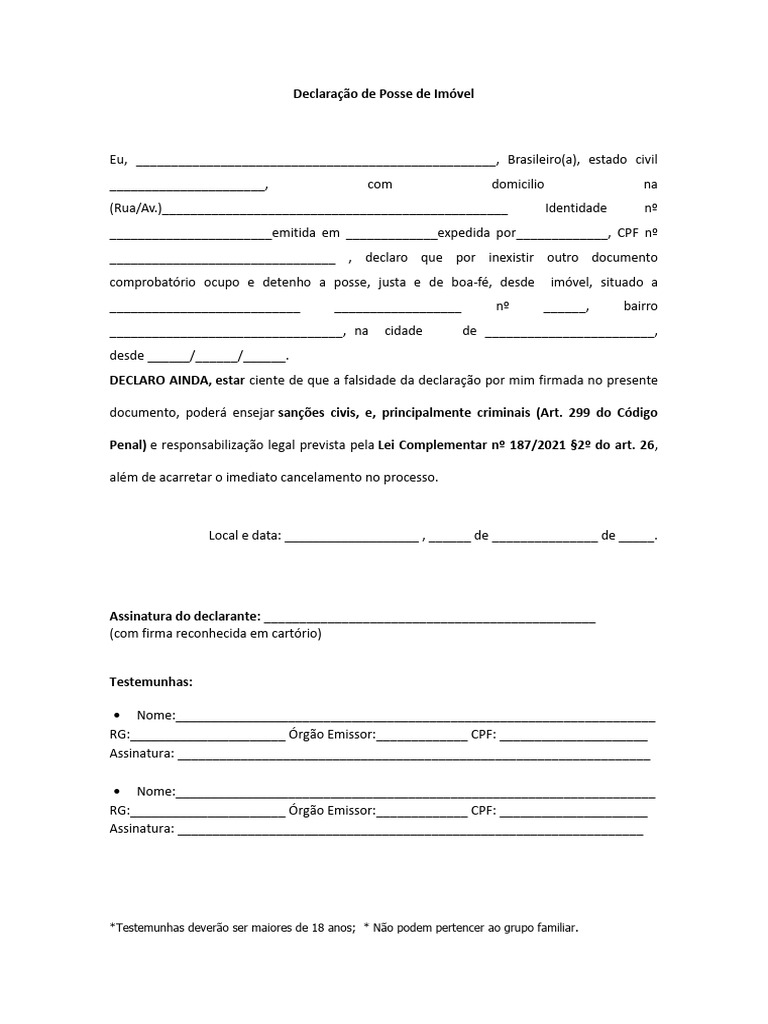 Declaracao de Posse de Imovel | PDF