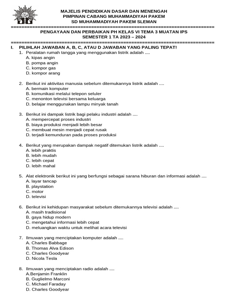 PH Ips Tema 3.soal | PDF