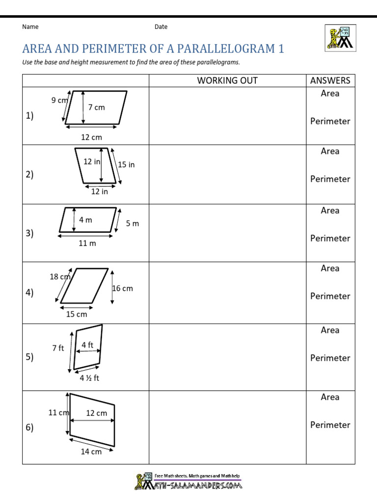 Area and Perimeter of A Parallelogram 1 | PDF | Area | Metrology