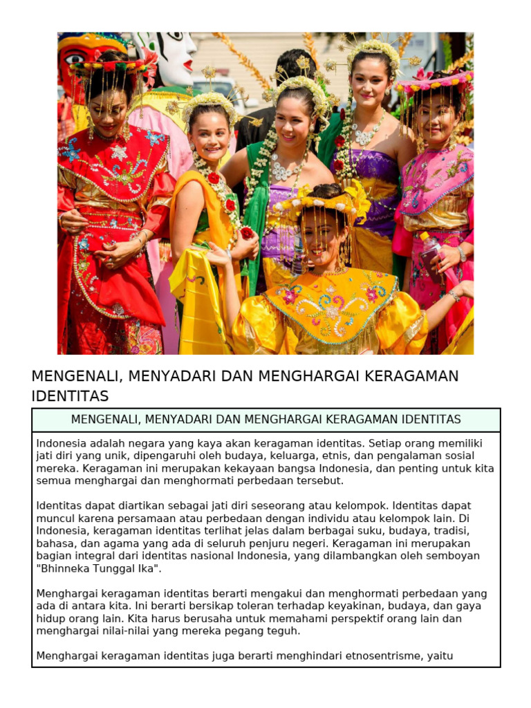 MENGENALI, MENYADARI DAN MENGHARGAI KERAGAMAN IDENTITAS - by Diffit (Printable) | PDF