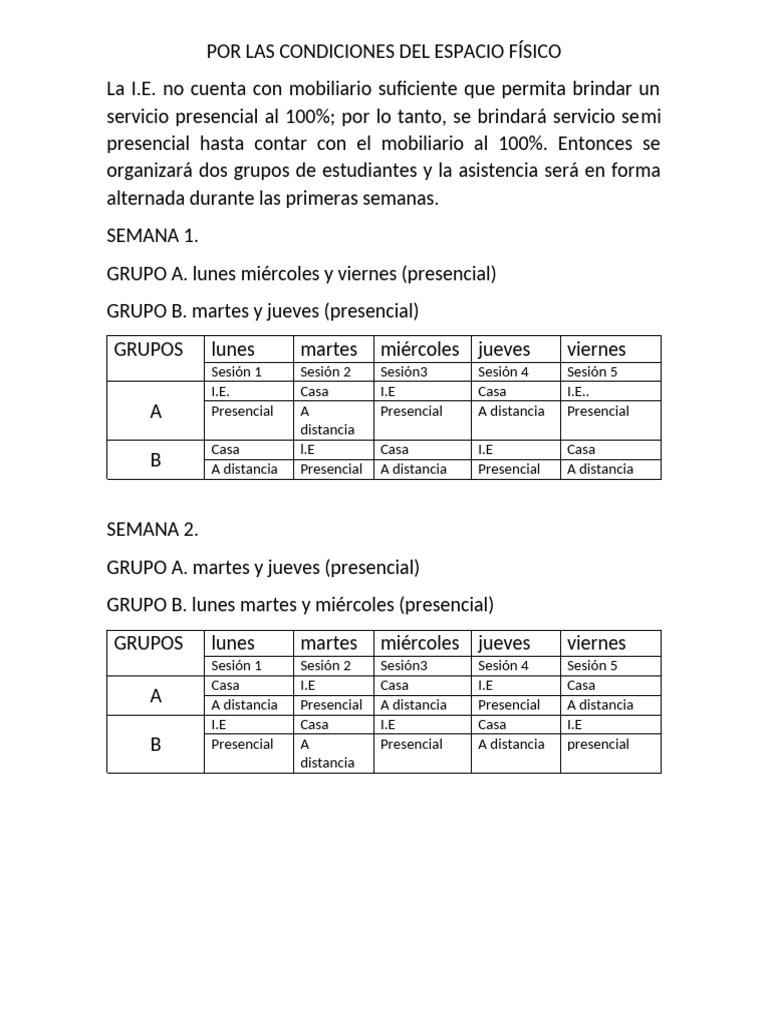 Clases Por Las Condiciones Del Espacio Físico | PDF