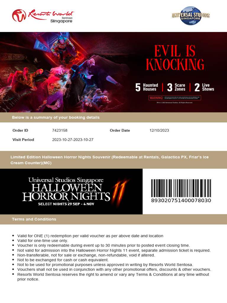 E-Ticket Attraction - HHN11 Admission - en-US | PDF