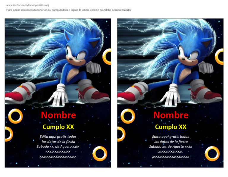Invitacion de Sonic Gratis 1 | PDF